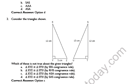 CBSE Class 9 Mathematics Triangles Worksheet Set C